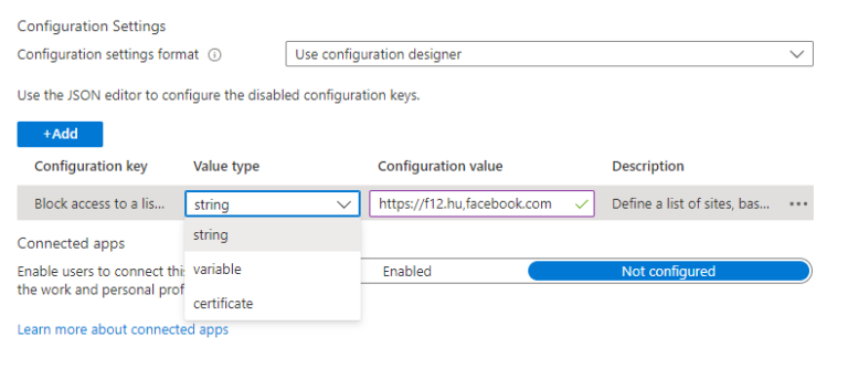 Intune App configuration policy – Edge/Chrome URLBlocklist on Android: ‘Expected list value ...