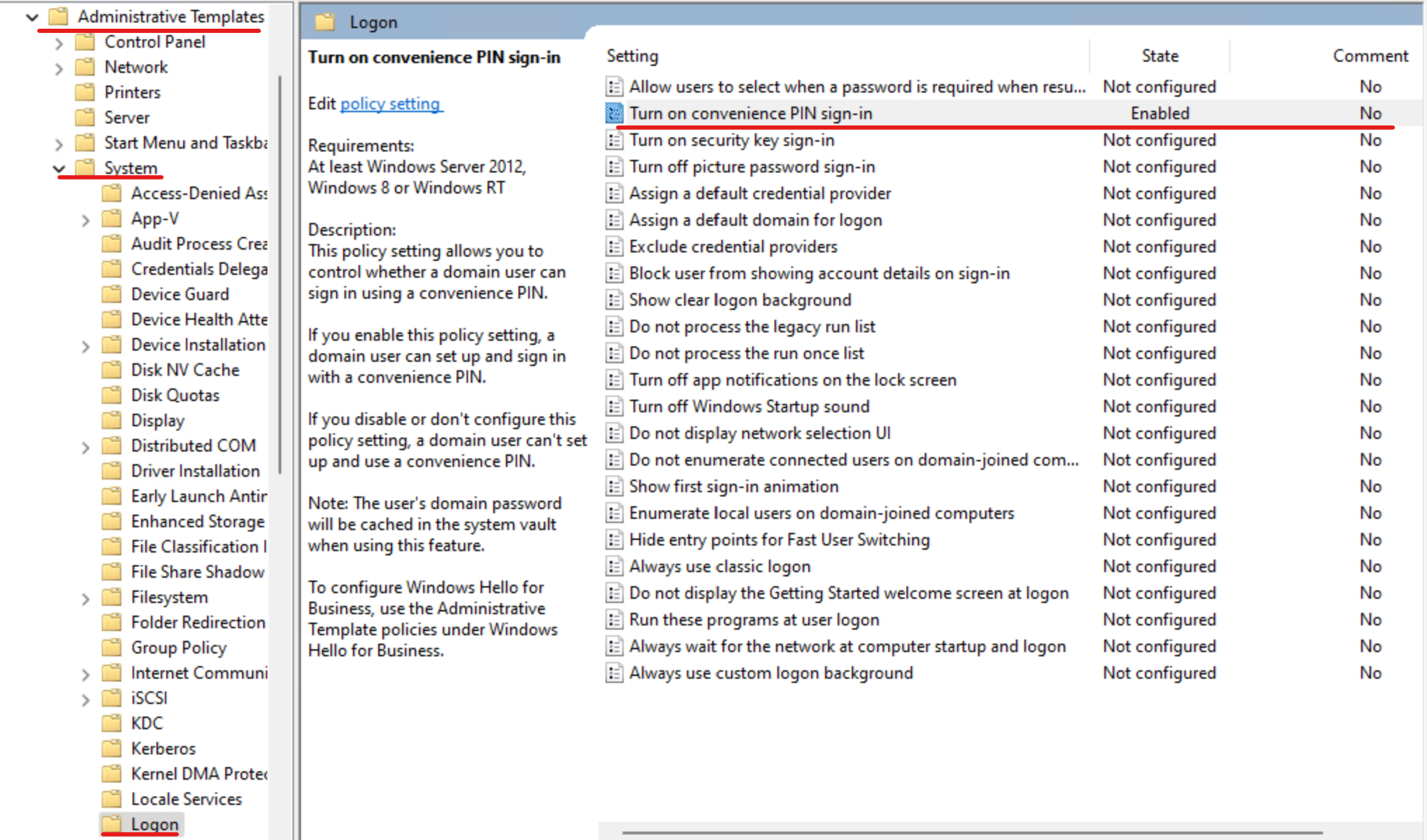 Convenience PIN policy enables Windows Hello for Business enrollment in ...